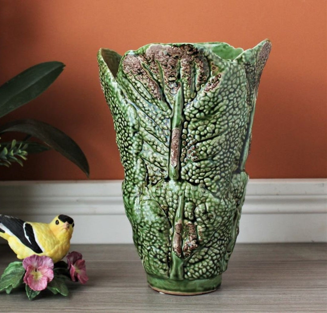 Cabbage Leaf Vase Large Artisan Pottery Green Sculptural Flower Vase ...