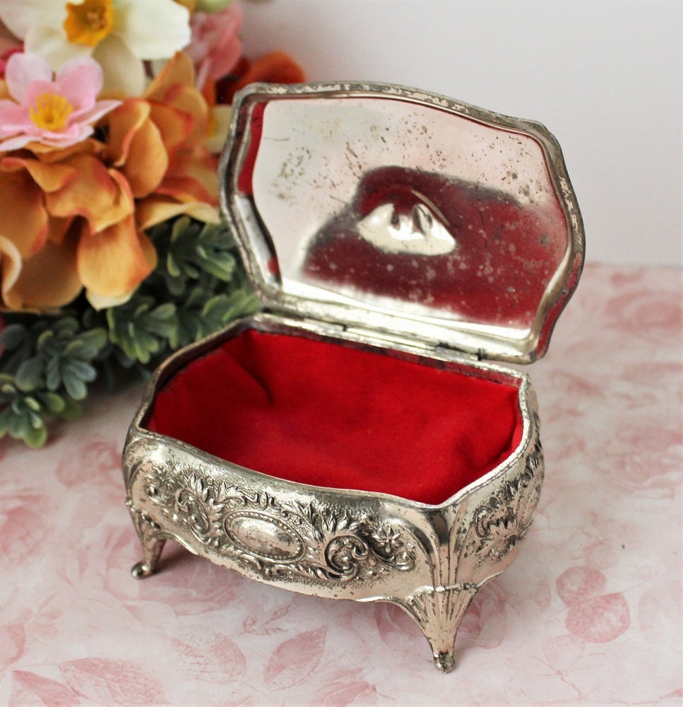 Metal Box Hinged Lid Footed Rectangular Silver Plated Embossed - Etsy