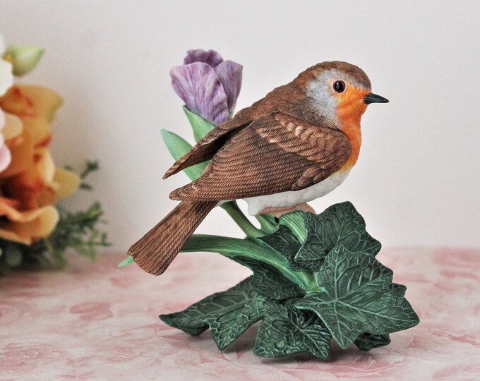 LENOX European Robin Vintage Bird Figurine Nature Scene With Flowers ...