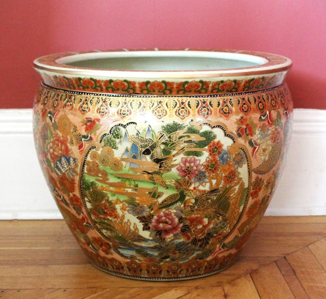 Large Floor Planter Asian Satsuma Style Palace Bowl Plant Holder Floral ...