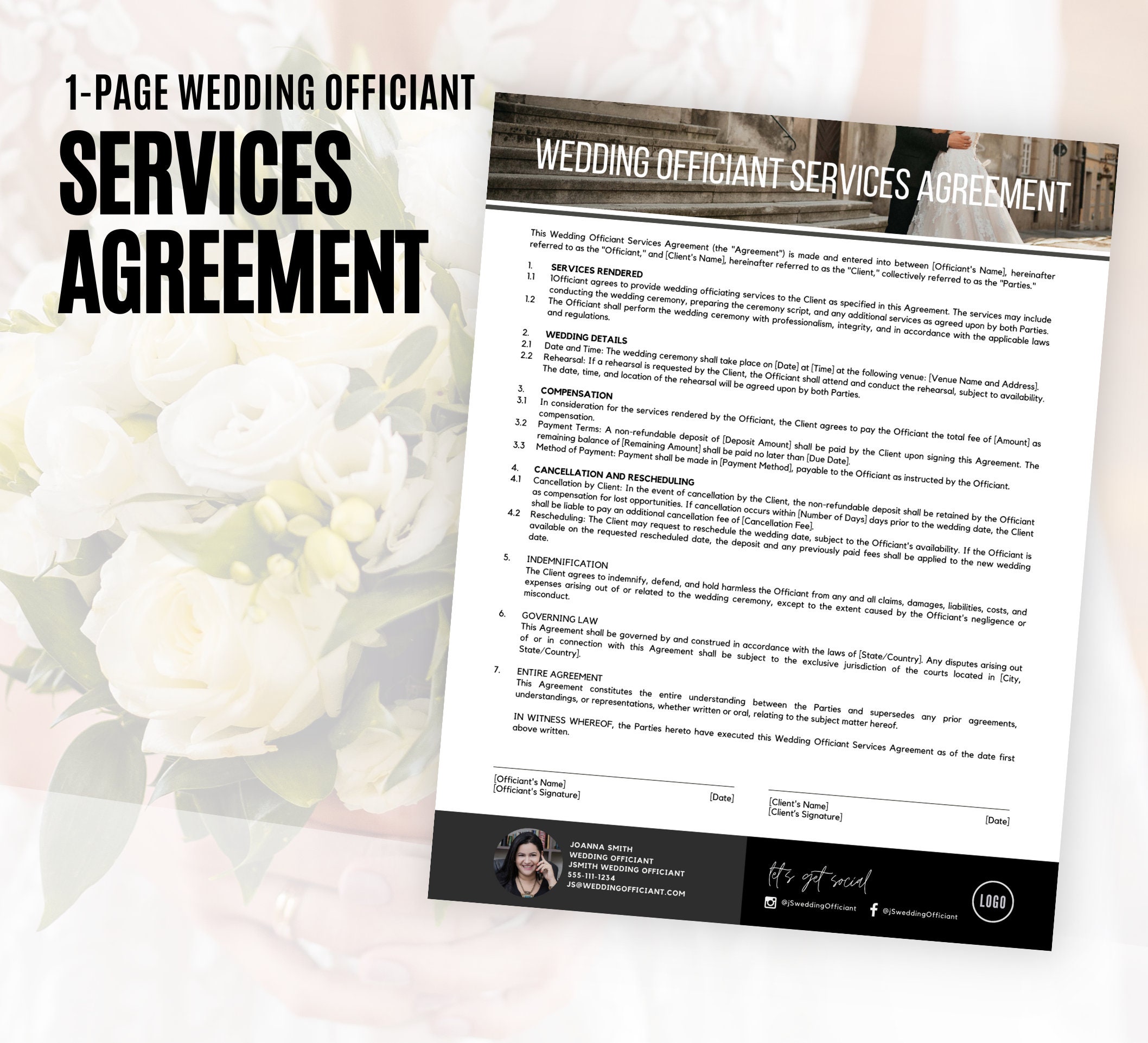 Super Short, Effective, Only 1 Page Editable Wedding Officiant Contract ...