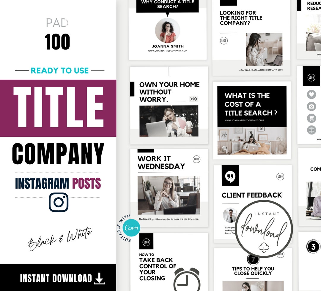 Title Company Instagram Posts: Elegant Black & White Templates (CANVA ...