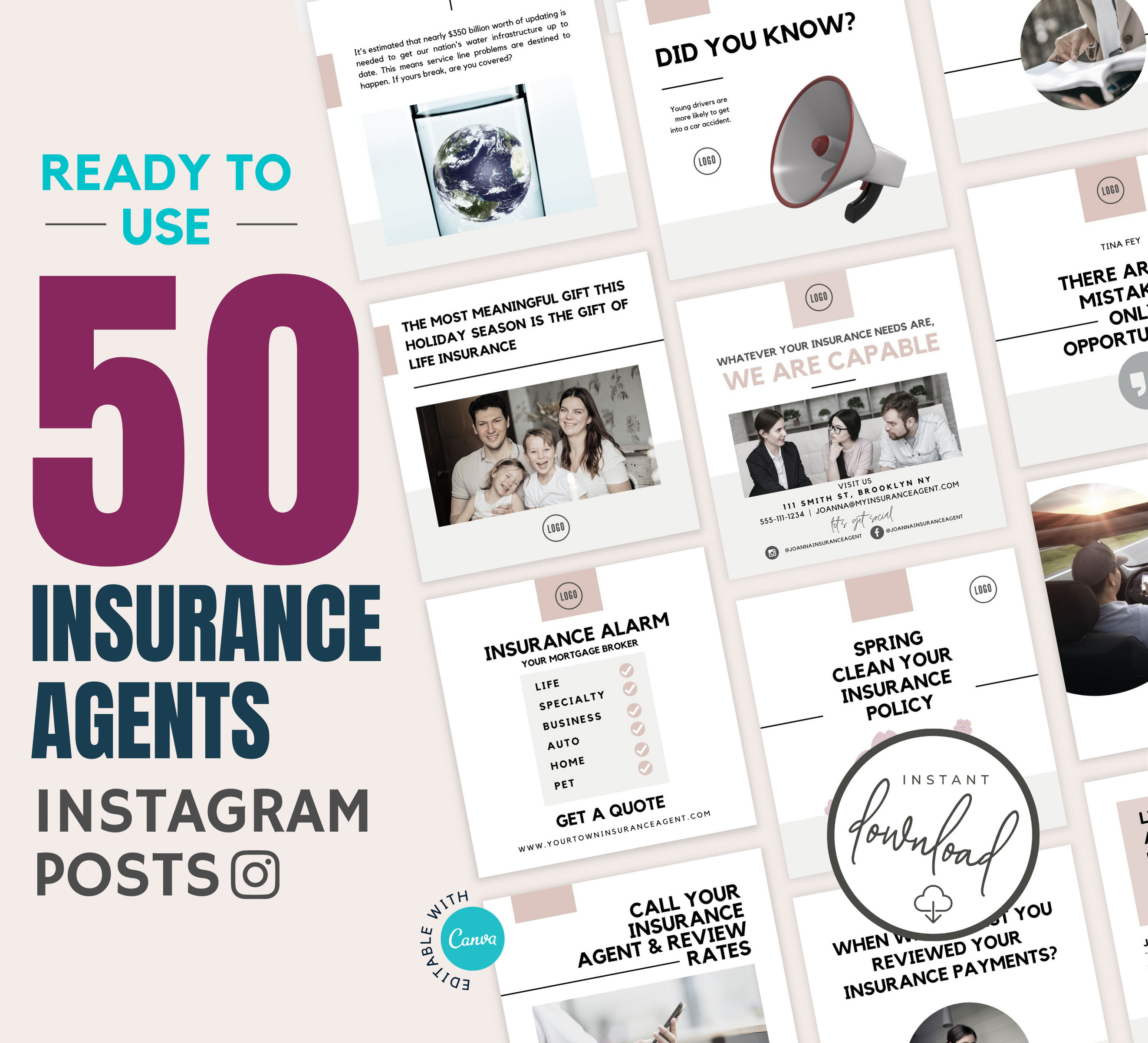 Insurance Agent Marketing Kit: Social Media Templates + Guides (CANVA ...