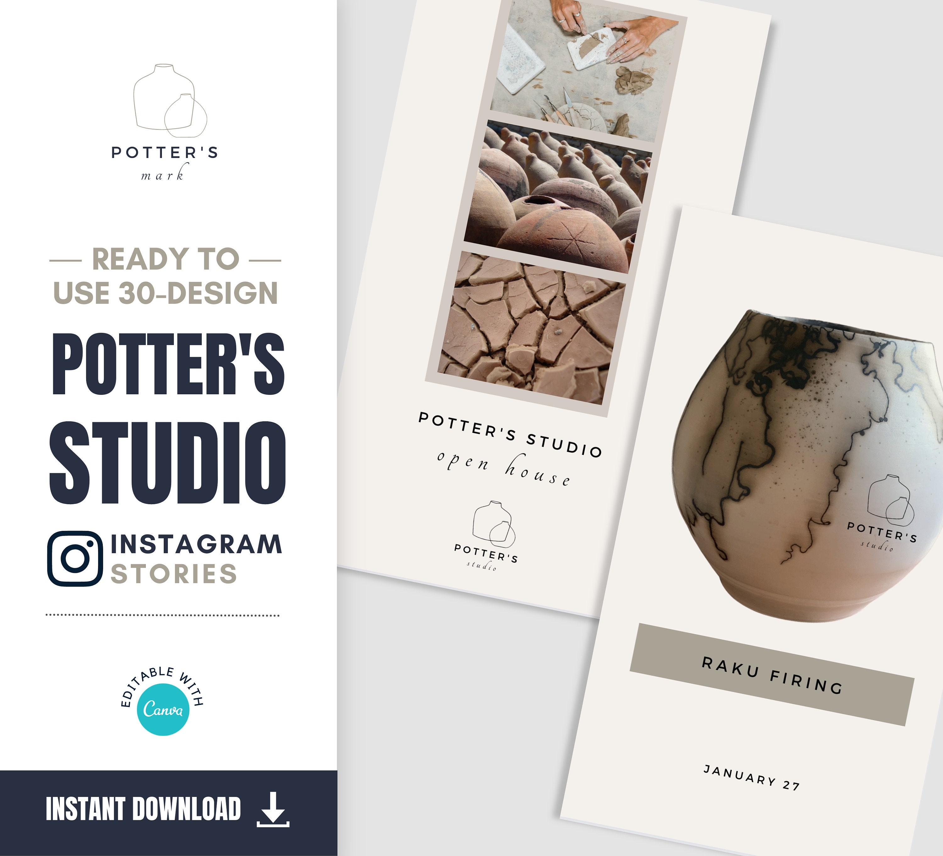 Pottery Studio Instagram Stories: Social Media Post Pack (canva ...