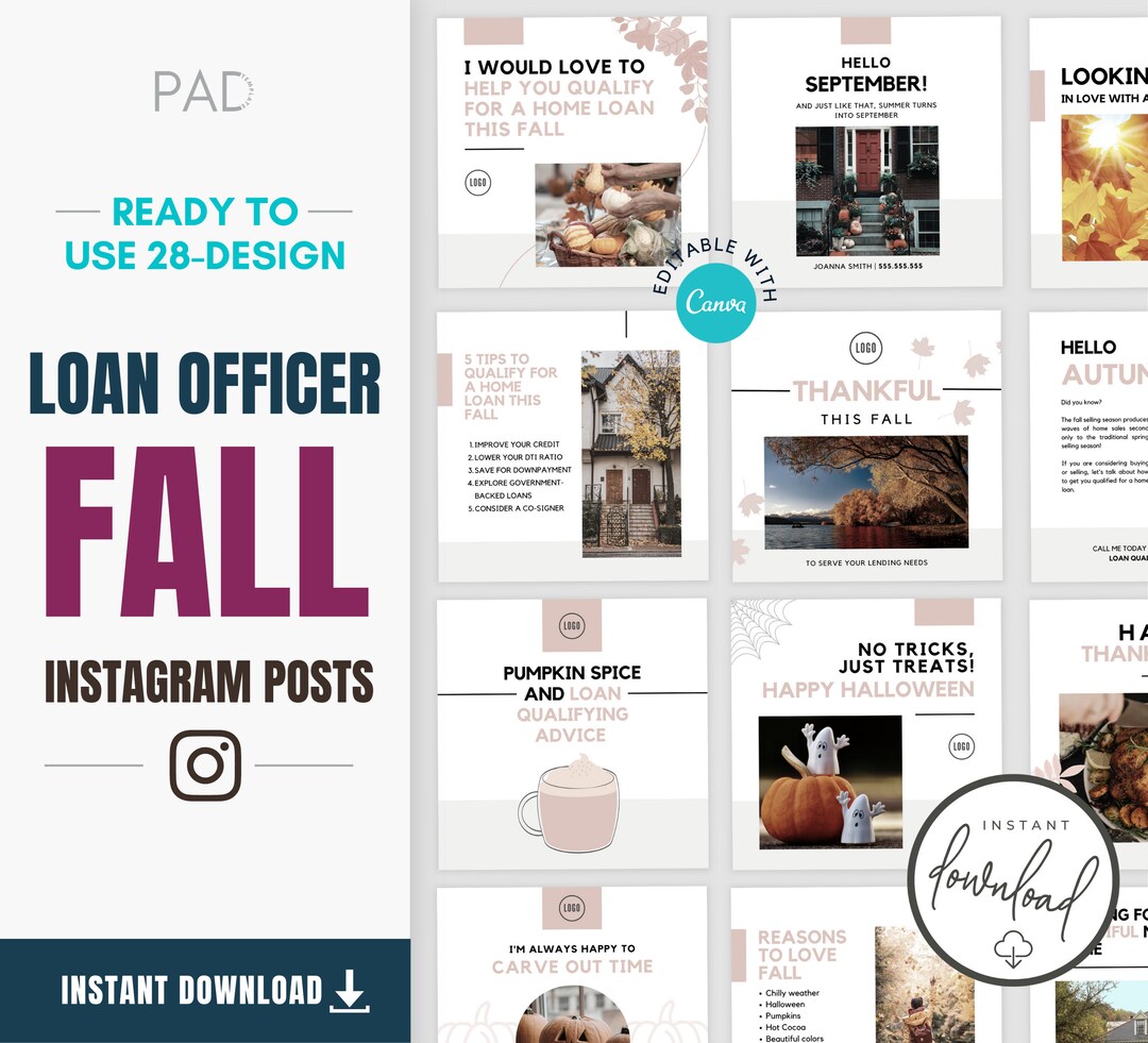 Fall Loan Officer Instagram Posts: Canva Editable Marketing (digital ...