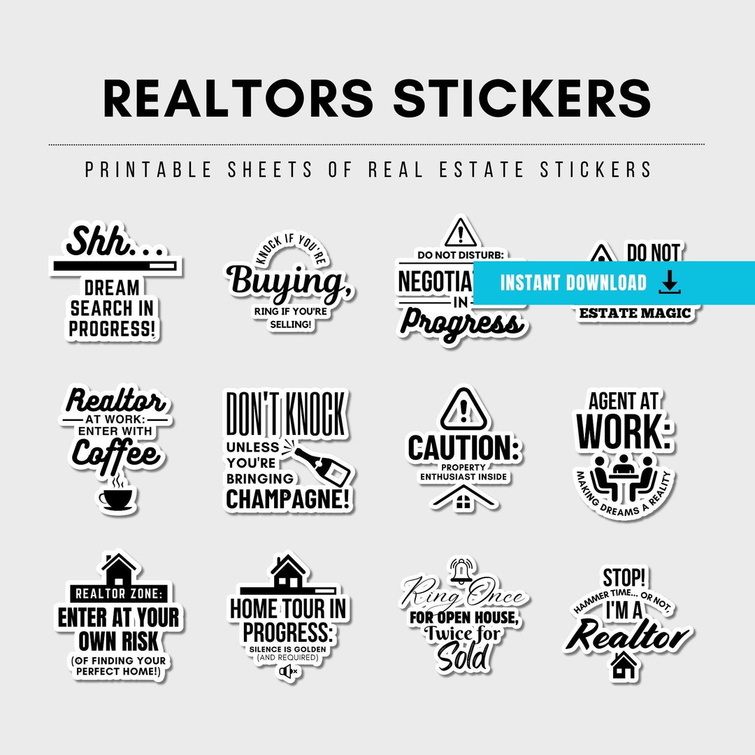Funny Realtor Sticker Designs, Printable Sheets for Real Estate Agents ...