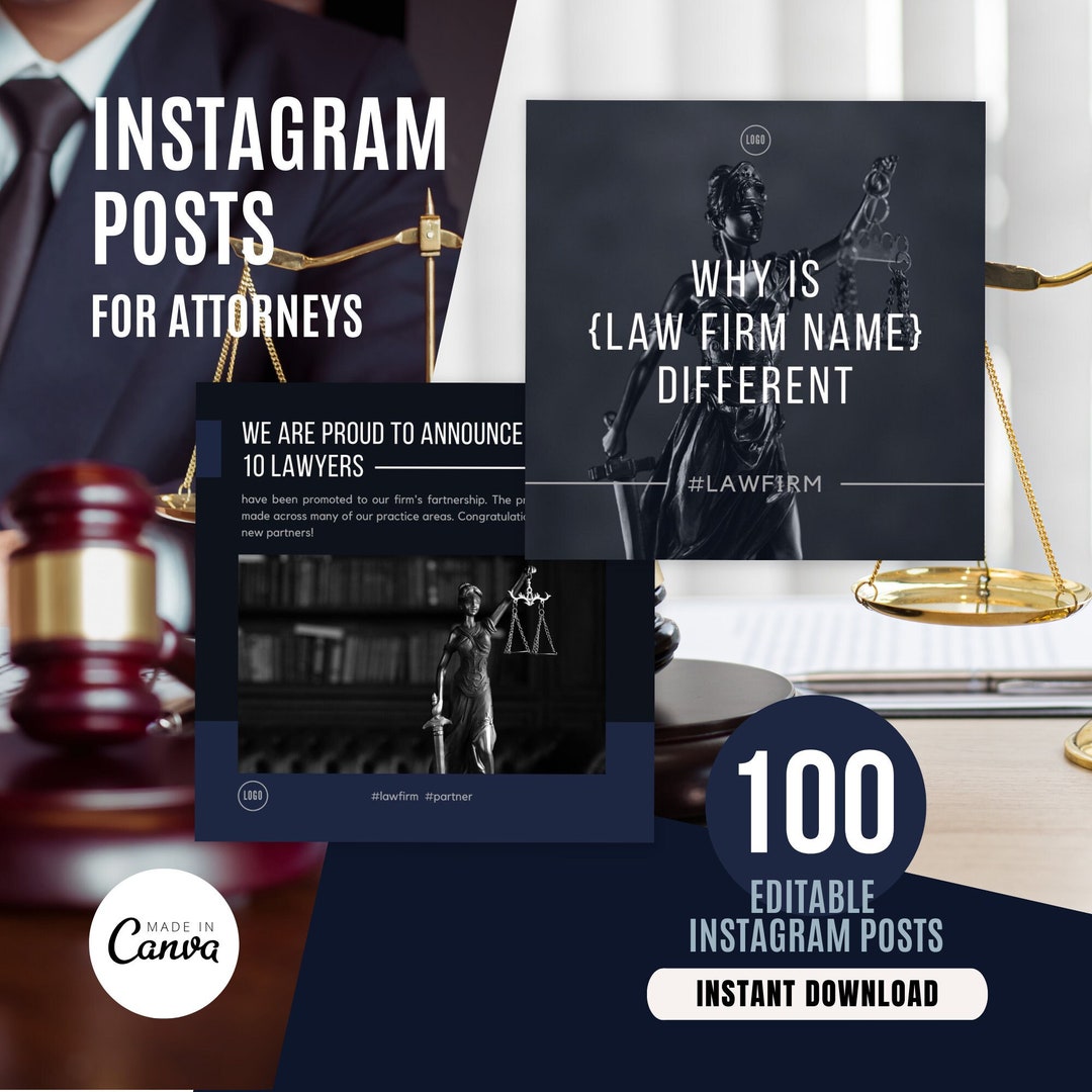 Lawyer Instagram Post Templates: Attorney Social Media Bundle (100 ...