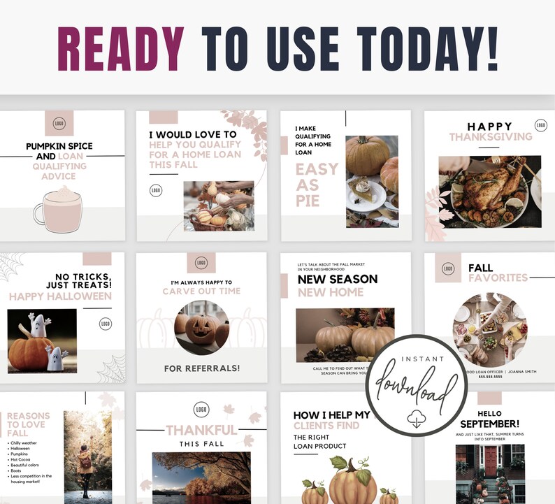 Fall Loan Officer Instagram Posts: Canva Editable Marketing (digital ...
