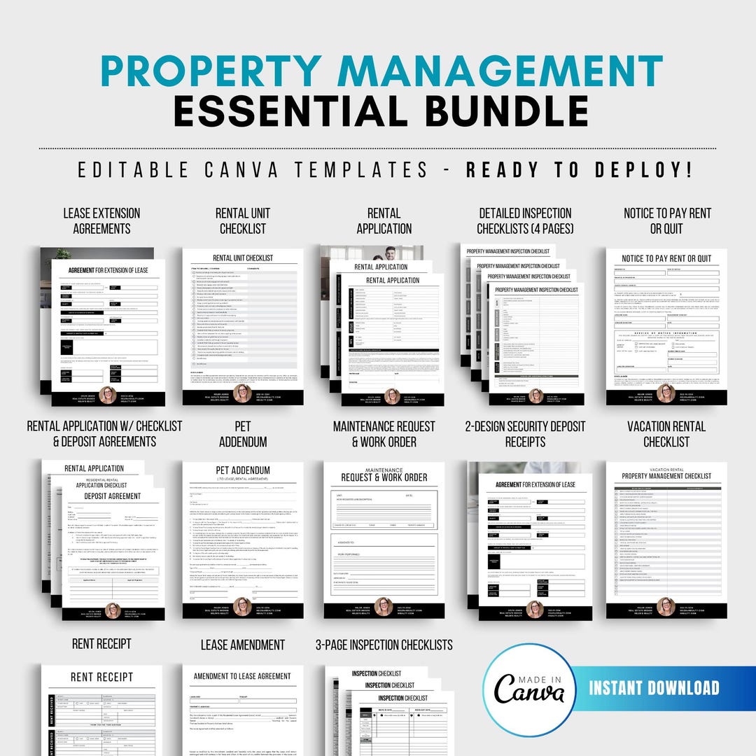 Property Manager Essential Documents Bundle: Editable CANVA Templates ...