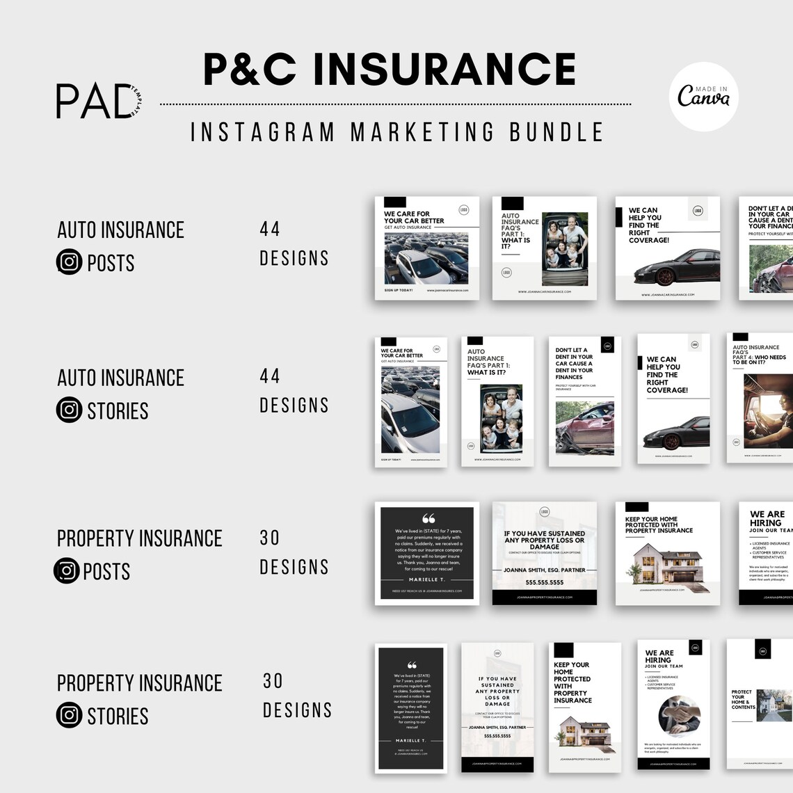 P&C Insurance Agent Instagram Post Templates: Marketing Bundle (CANVA ...
