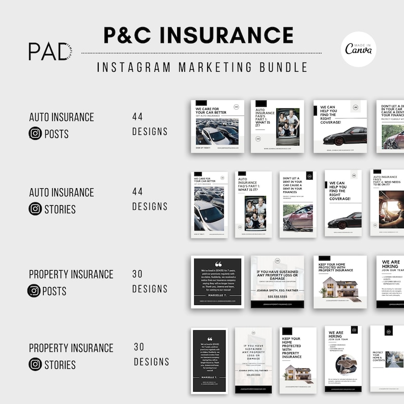P&C Insurance Agent Instagram Post Templates: Marketing Bundle (CANVA ...