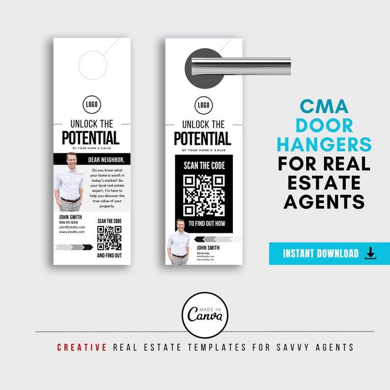 Editable Real Estate CMA Door Hanger Template With QR Code (digital ...