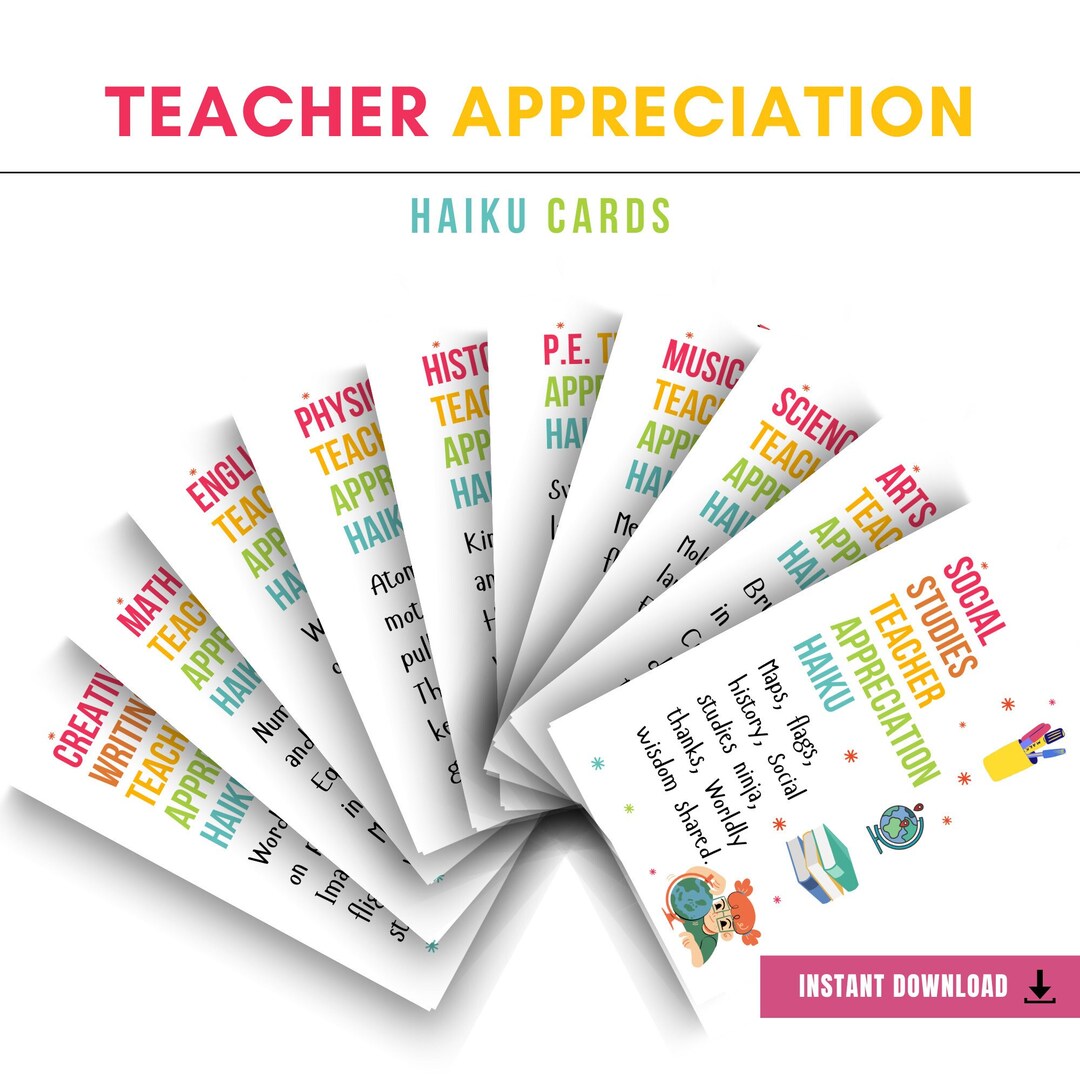 Back to School Printable Teacher Appreciation Haiku Cards – Unique ...