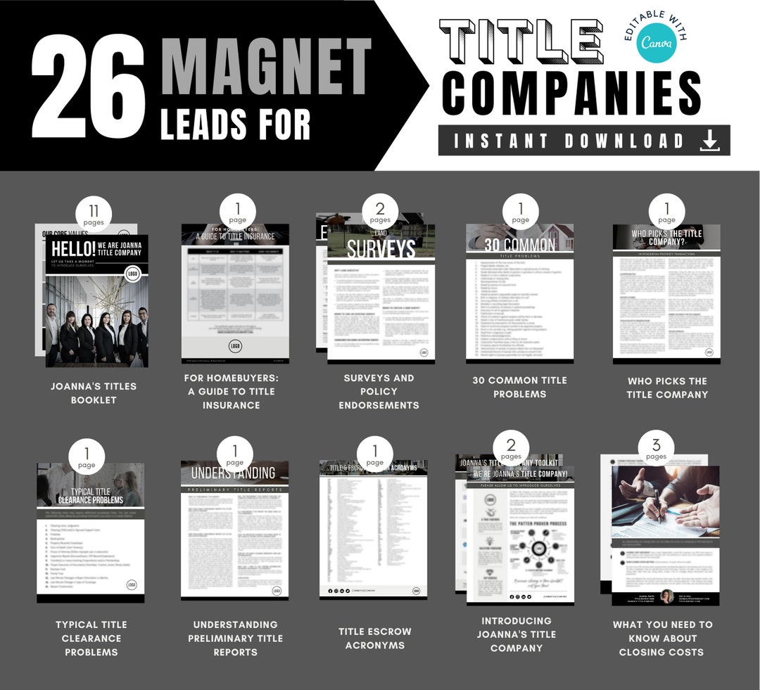 Bundle Lead Magnets Handouts for Title Company Title Specialist Closer ...