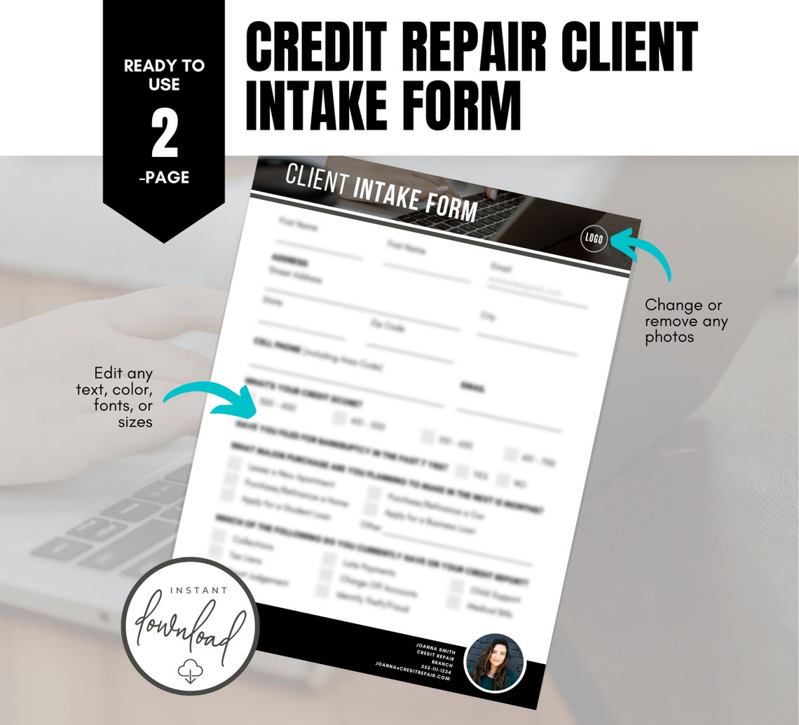 Credit Repair Client Intake Form: Editable Template (CANVA, Printable ...