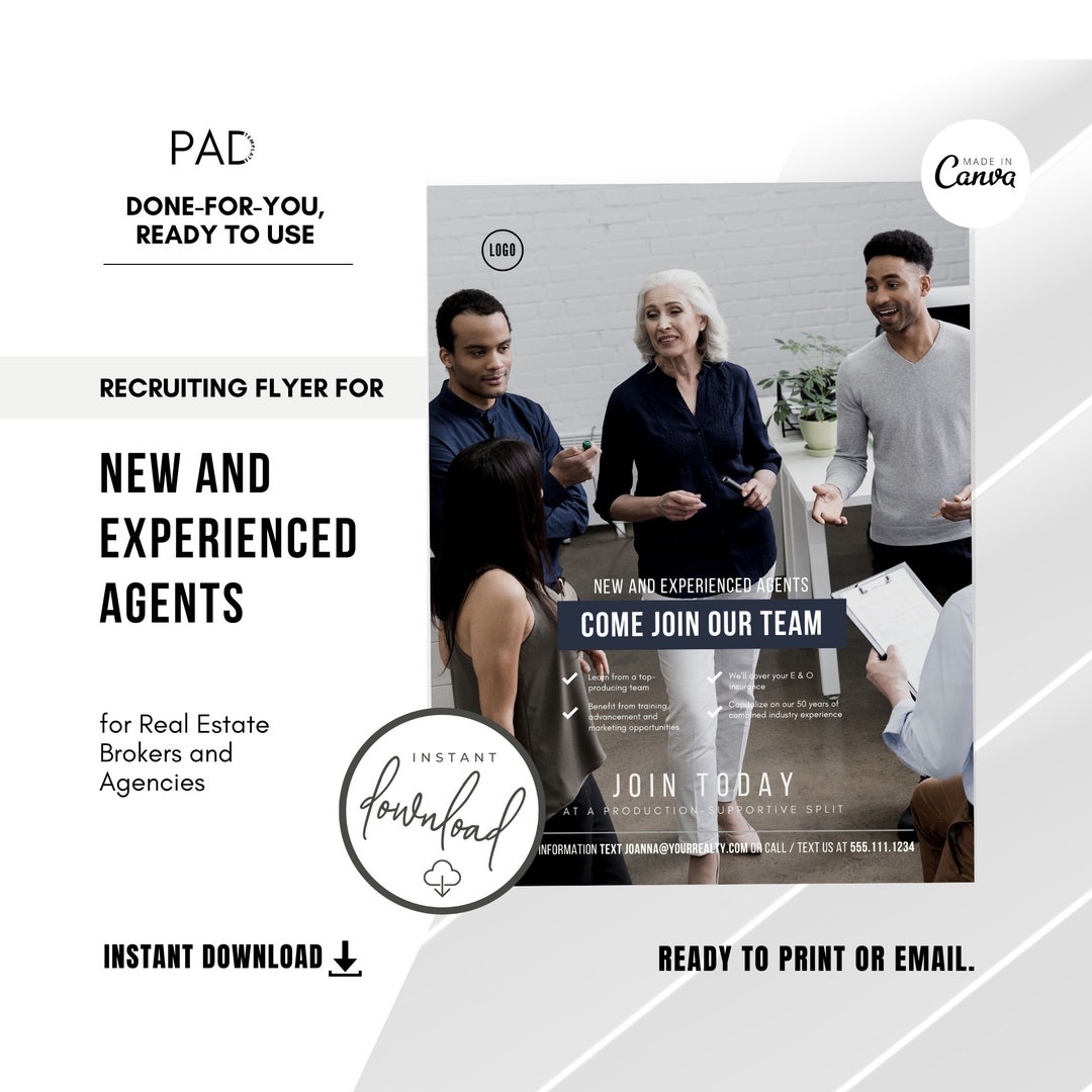 Real Estate Recruiting Flyer: Realtor Hiring Template (canva Editable ...