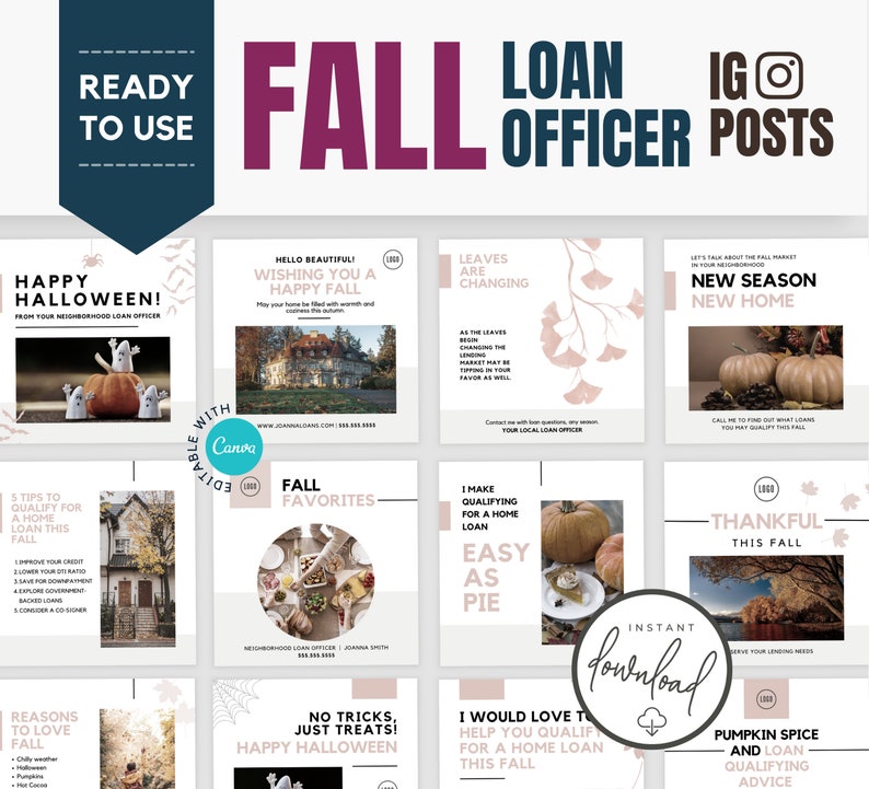 Fall Loan Officer Instagram Posts: Canva Editable Marketing (digital ...