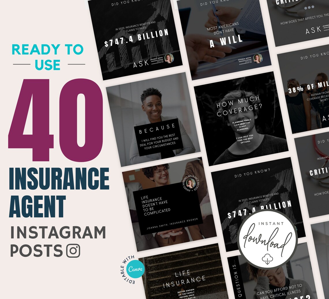 Insurance Agent Marketing Kit: Social Media Templates + Guides (CANVA ...