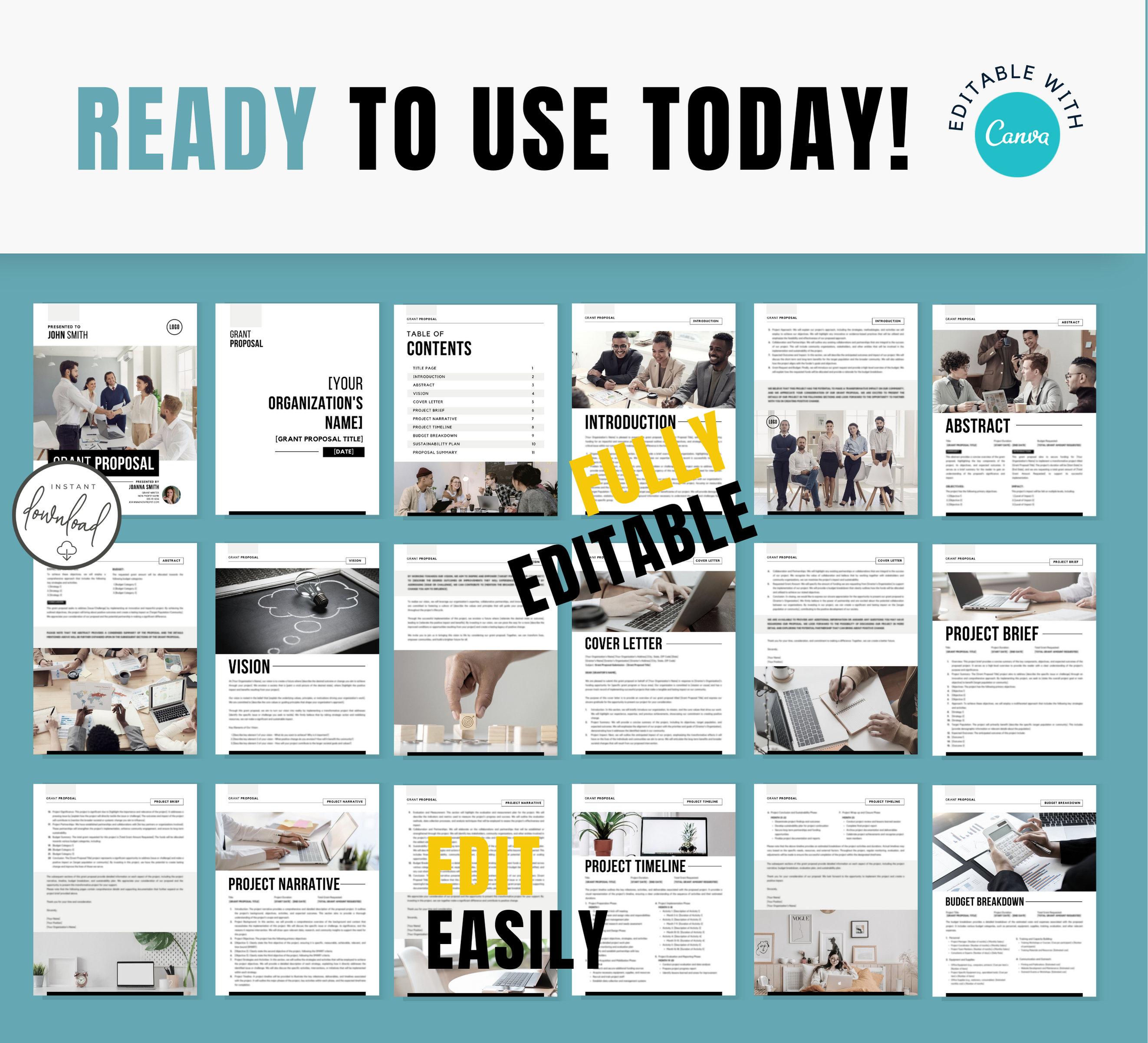 Nonprofit Grant Proposal Template: Editable CANVA Design (digital ...