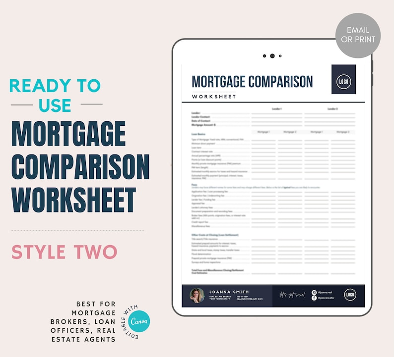 Mortgage Comparison Worksheet for Realtors Real Estate - Etsy
