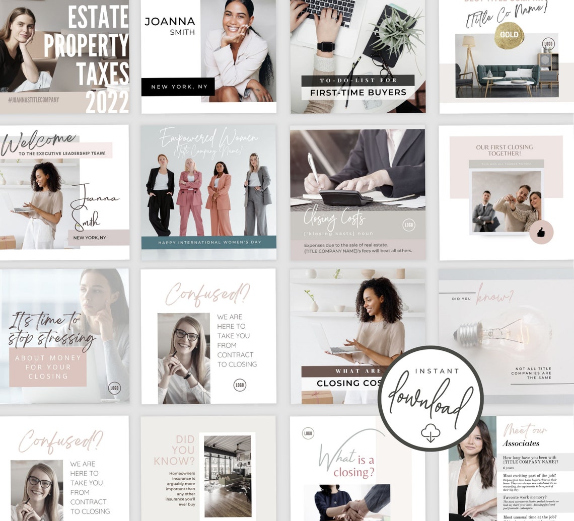 Title Company Instagram Posts: 100 CANVA Templates (digital Download ...