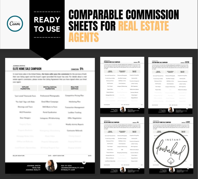 Realtor Commission Sheet Template: Real Estate Marketing (editable ...