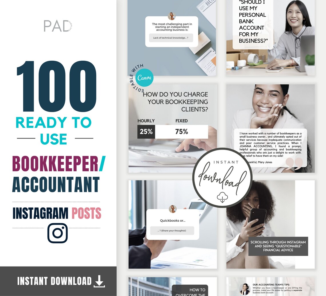 100 Instagram Post Templates for Accountants Bookkeepers - Etsy