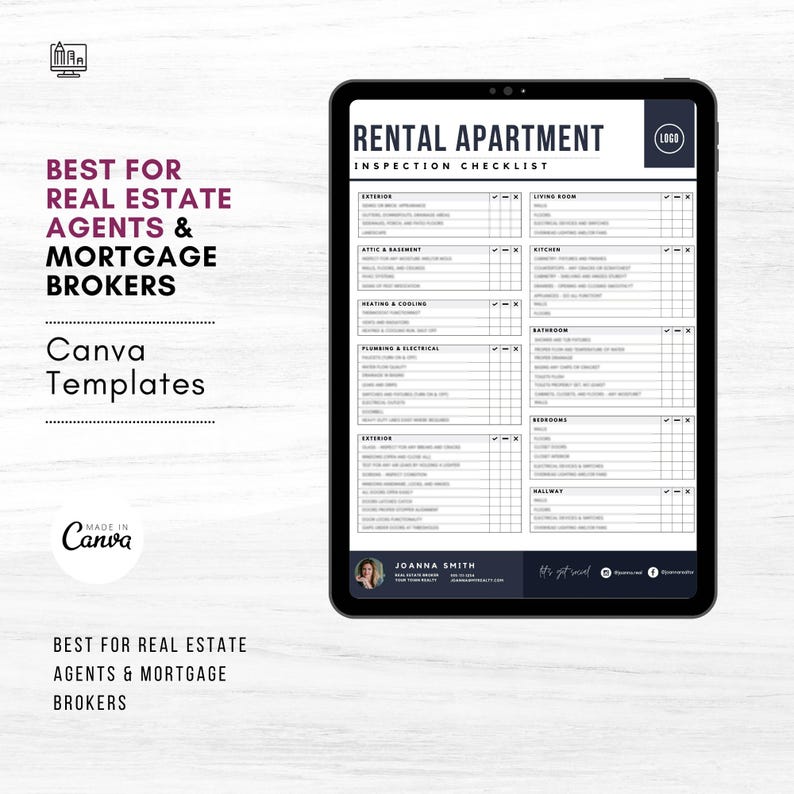 Rental Apartment Inspection Checklist: Realtor Canva Template (digital ...