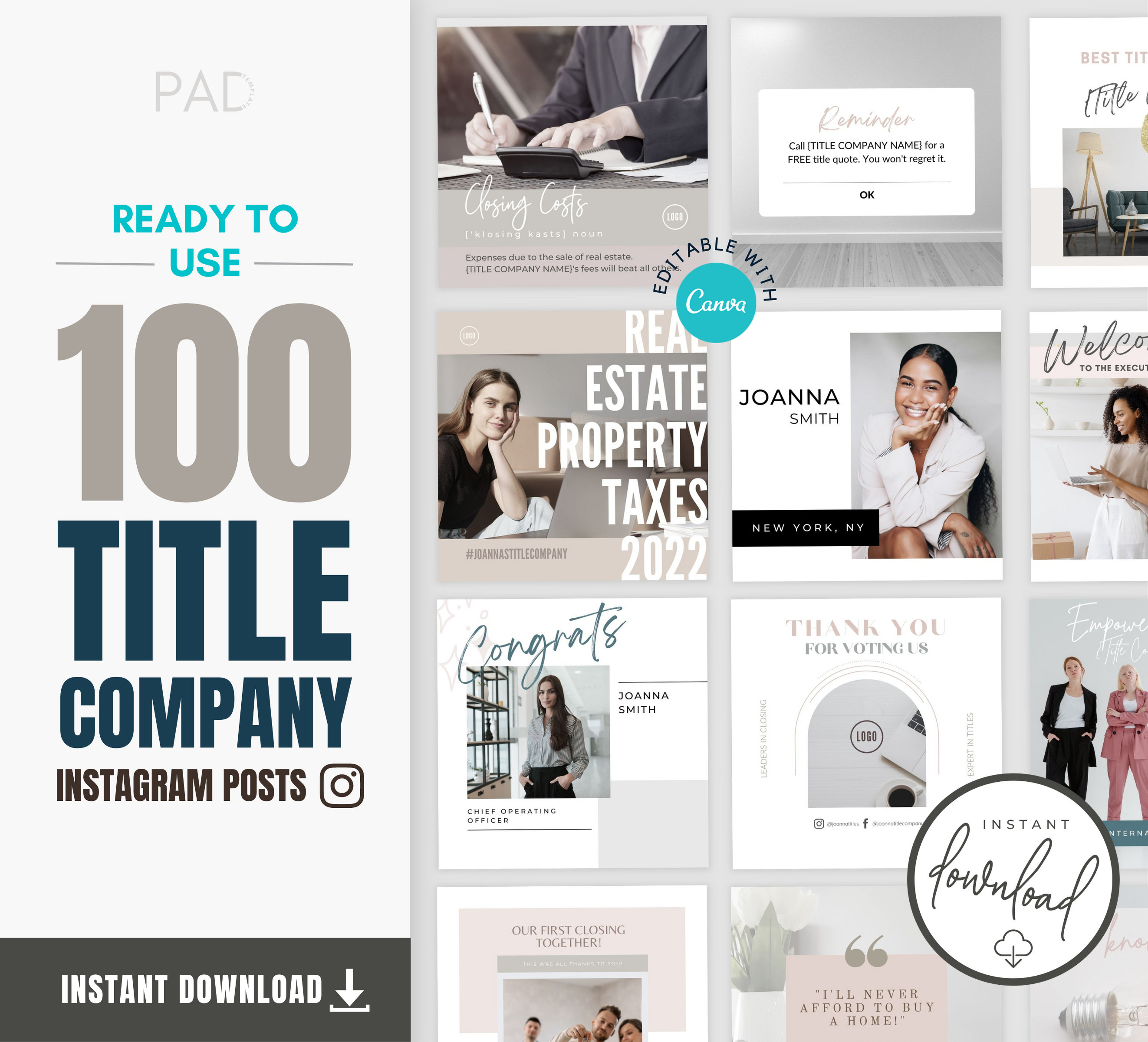 Title Company Instagram Posts: 100 CANVA Templates (digital Download ...