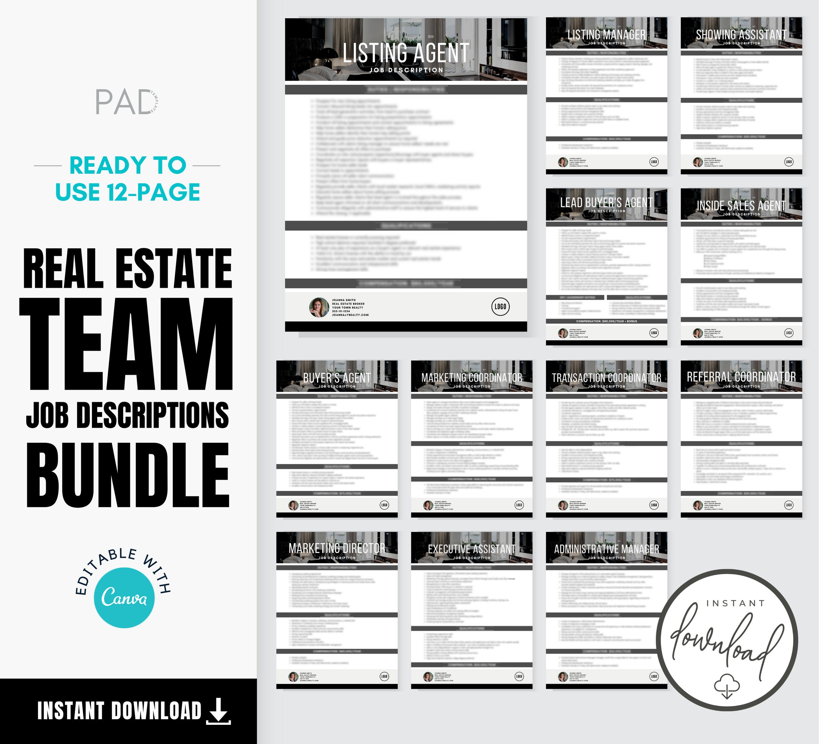 Real Estate Team Job Descriptions Bundle: Realtor Roles (CANVA Template ...