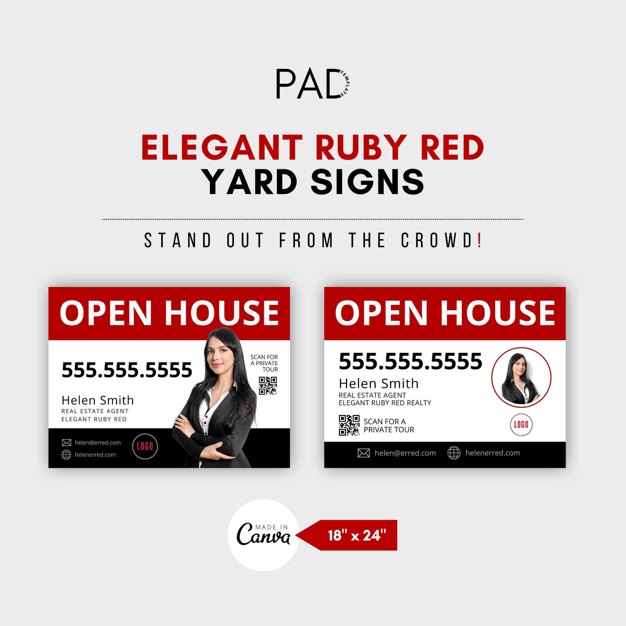 Ruby Red Realtor Yard Sign Template: KW Agent Design (canva Editable ...