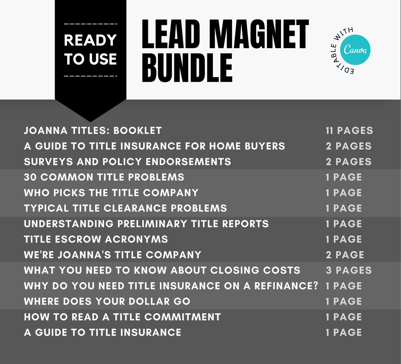 Bundle Lead Magnets Handouts for Title Company Title Specialist Closer Escrow Examiner Branding ...
