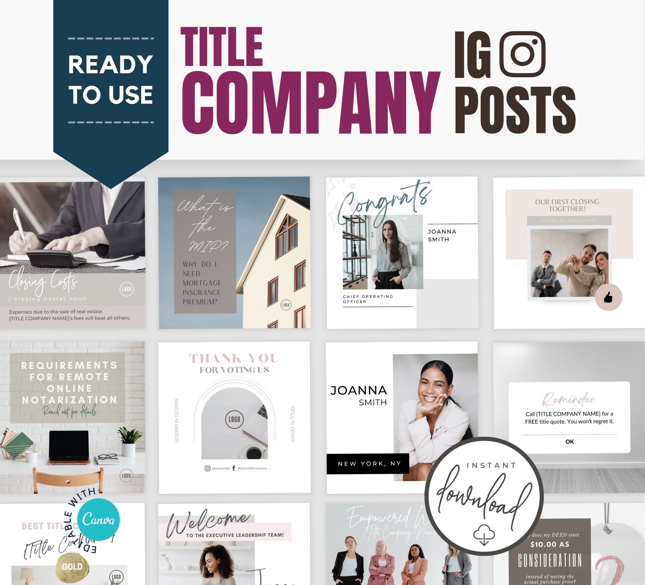 Title Company Instagram Posts: 100 CANVA Templates (digital Download ...