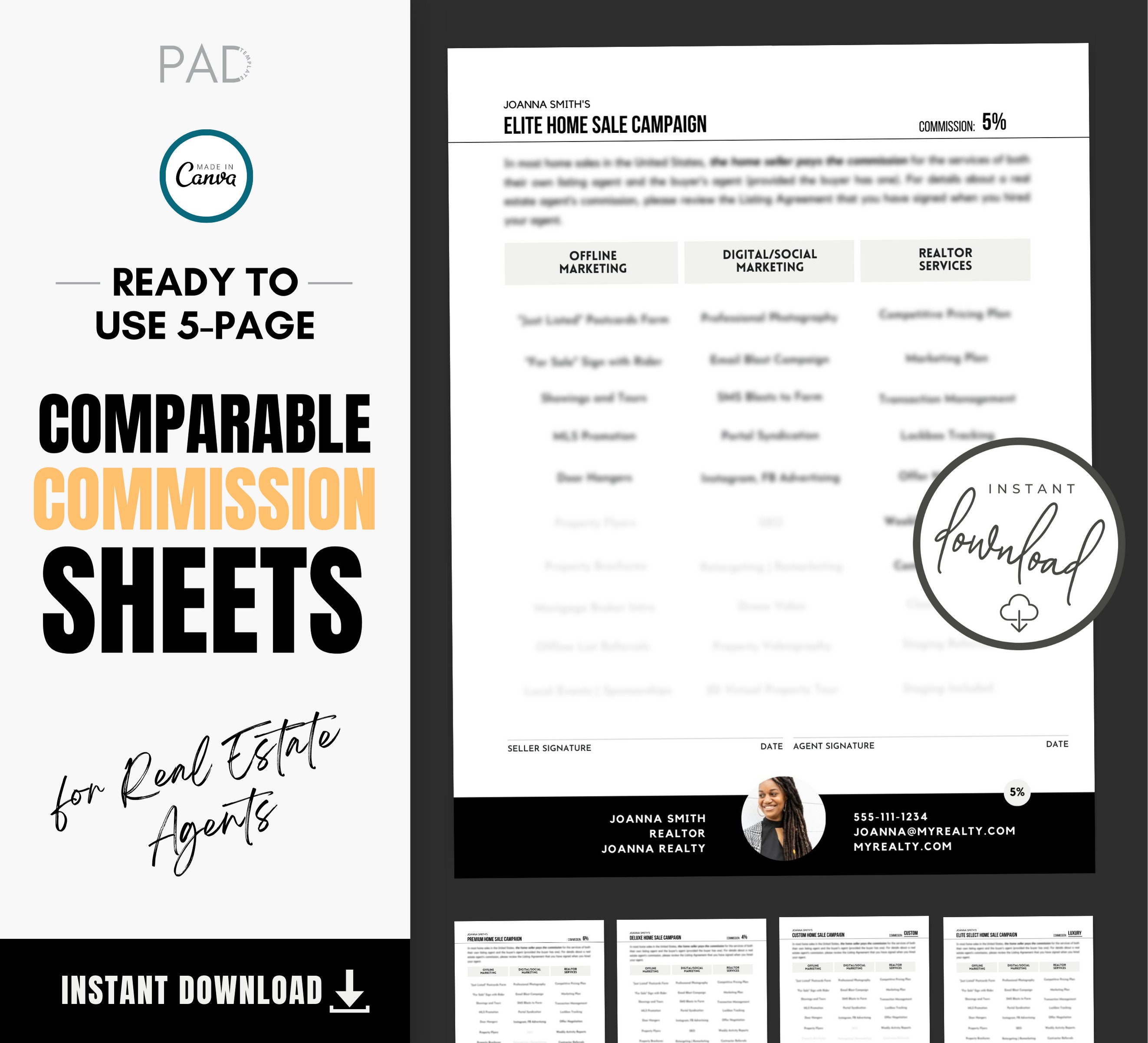 Realtor Commission Sheet Template: Real Estate Marketing (editable ...