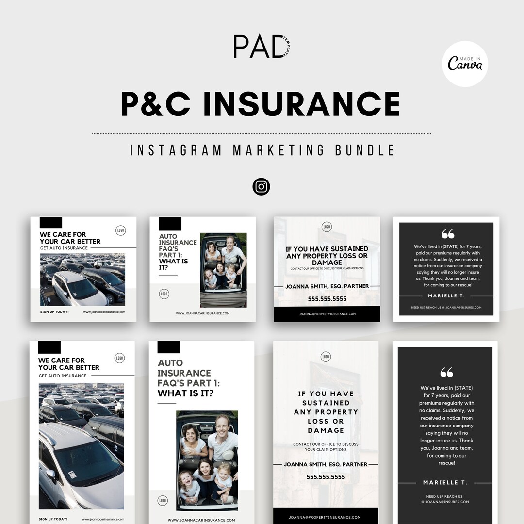P&C Insurance Agent Instagram Post Templates: Marketing Bundle (CANVA ...
