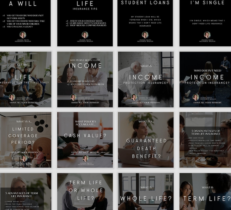Life Insurance Instagram Posts: Editable CANVA Templates (digital ...
