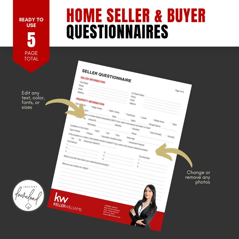 KW Keller Williams Seller & Buyer Questionnaire: Canva Template ...