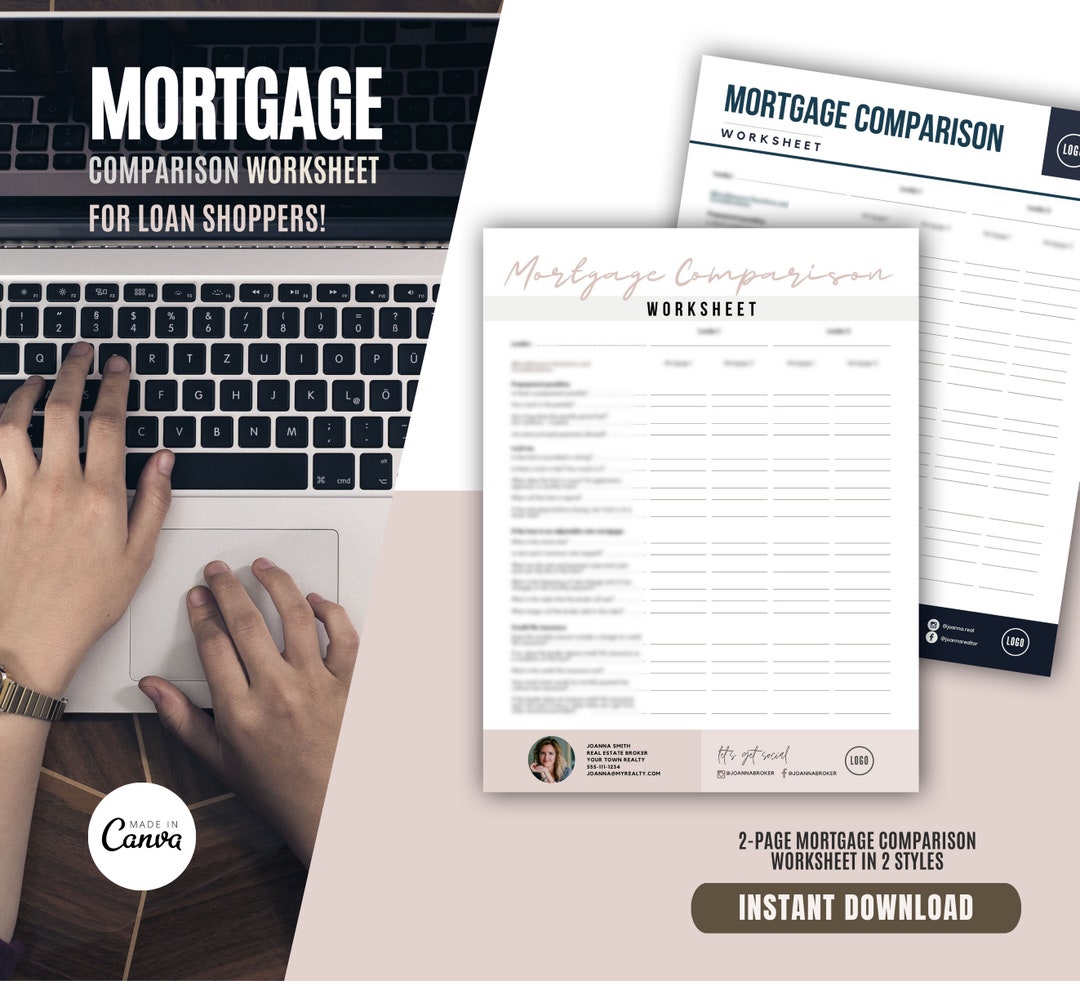 Real Estate Mortgage Comparison Worksheet: Realtor Canva Template ...