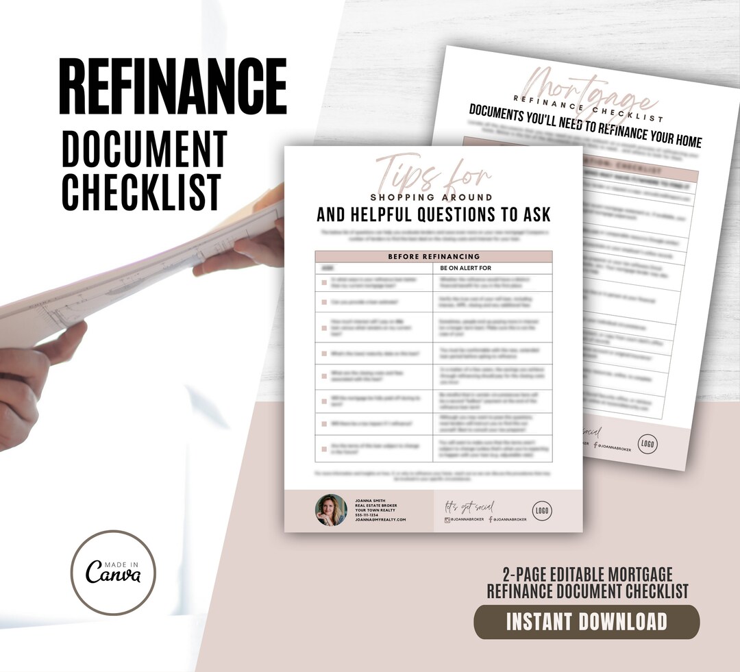 Mortgage Refinance Checklist: Editable REFI Guide (CANVA, Instant ...