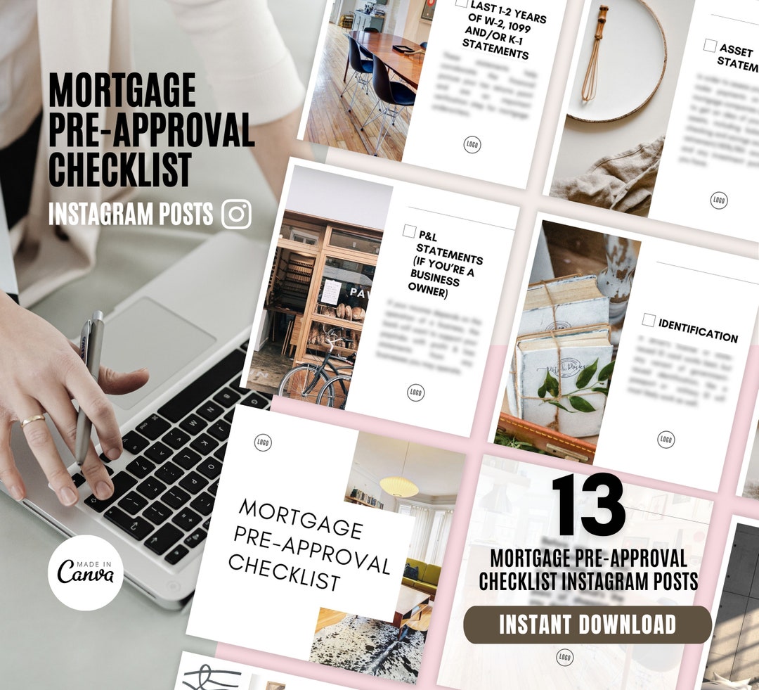 Mortgage Pre-approval Instagram Posts | Instagram Pack Checklist Posts ...