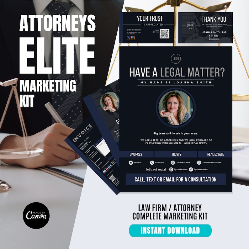 Law Firm Marketing Kit: Attorney Social Media Templates (canva Editable ...