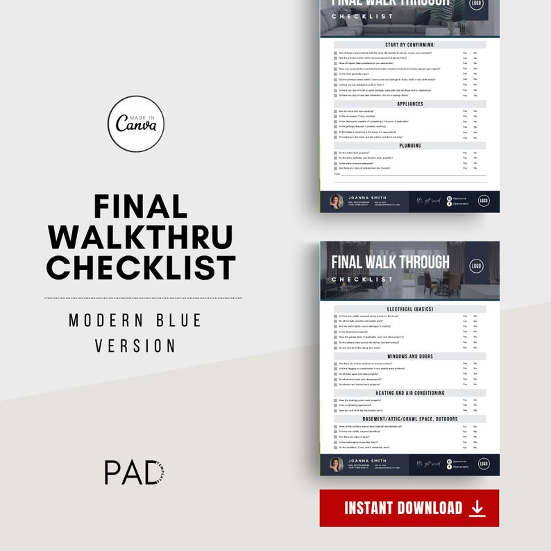 Realtor Final Walk Through Checklist: Editable Canva Template (PDF) - Etsy