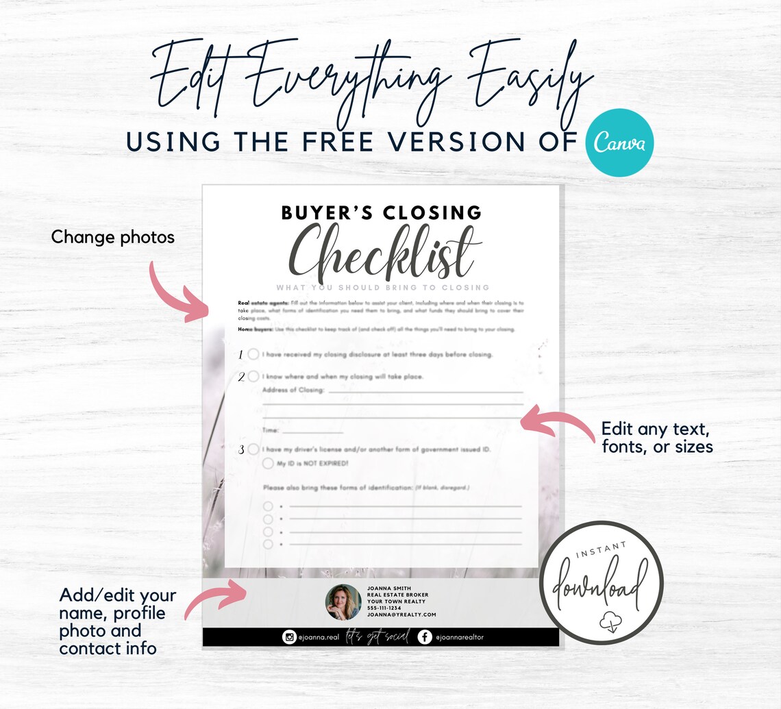 Real Estate Buyer Closing Checklist for Realtors Home Buyer Real Estate ...