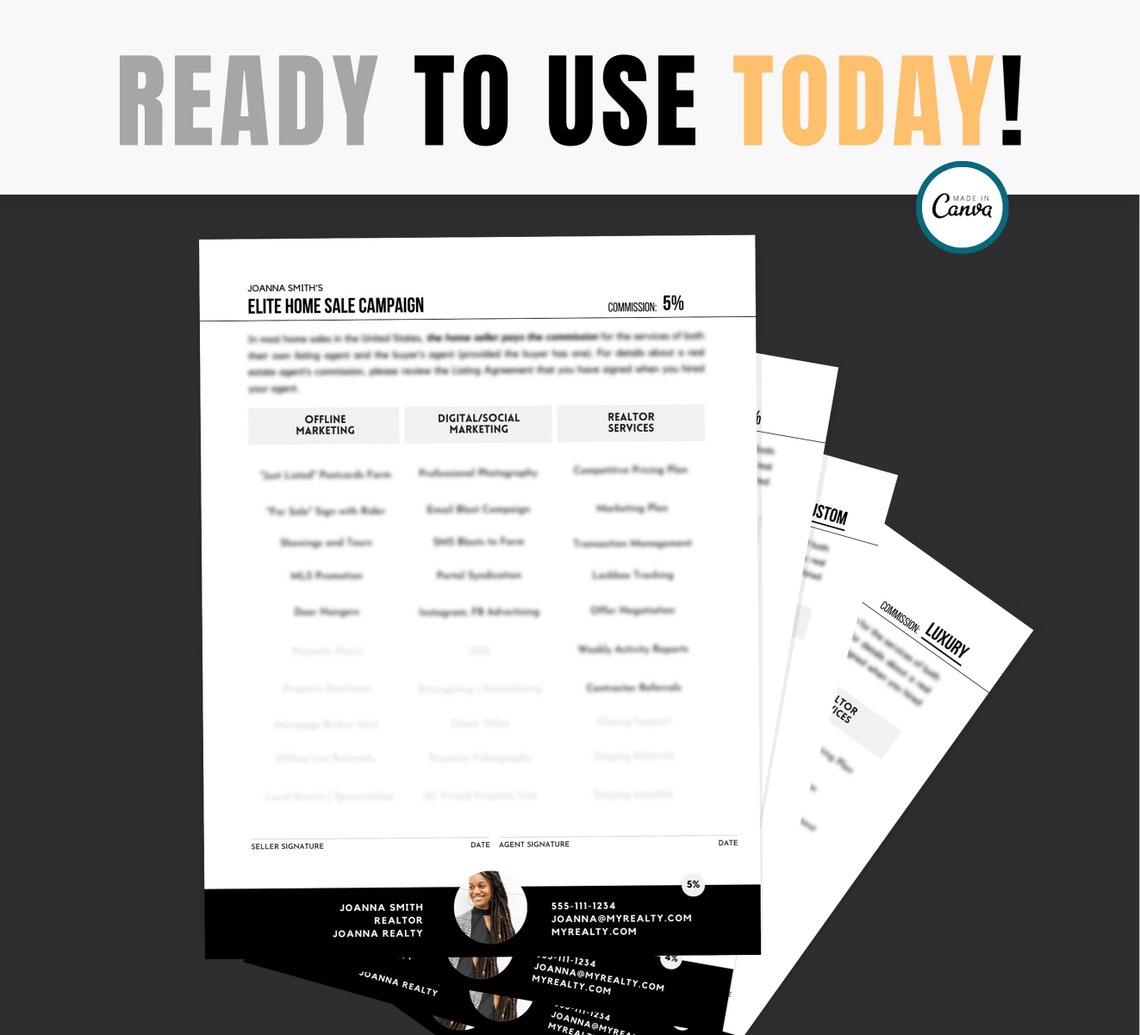 Realtor Commission Sheet Template: Real Estate Marketing (editable ...