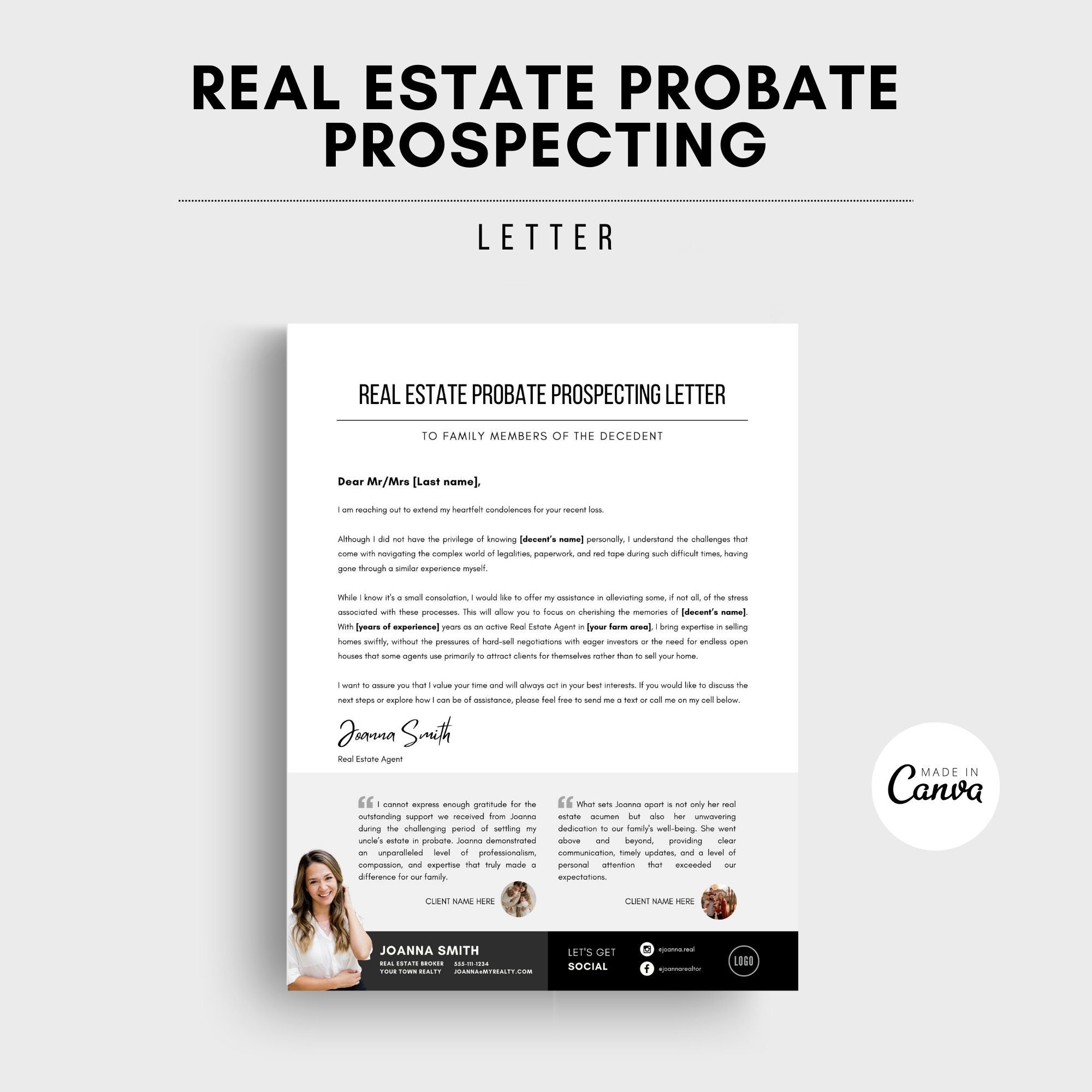 Real Estate Probate Prospecting Letter Template (canva Editable) - Etsy