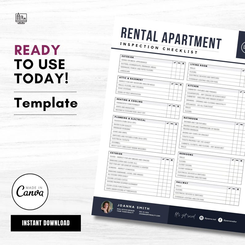 Rental Apartment Inspection Checklist: Realtor Canva Template (digital ...