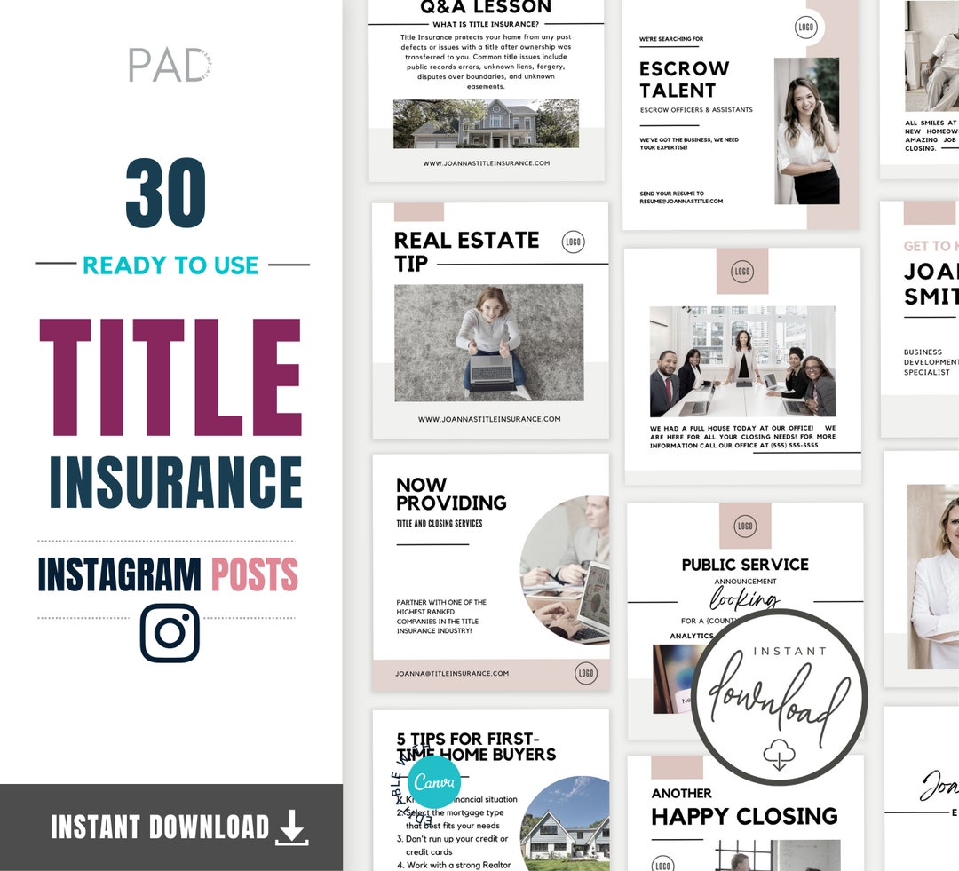 Title Insurance Instagram Posts: Social Media Templates (CANVA Editable ...