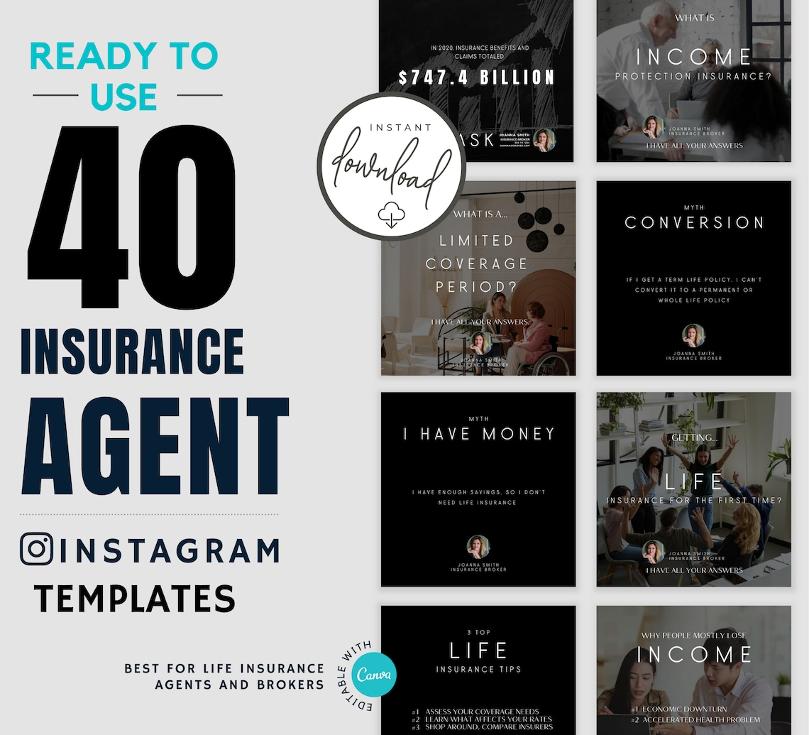 Life Insurance Instagram Posts: Editable CANVA Templates (digital ...