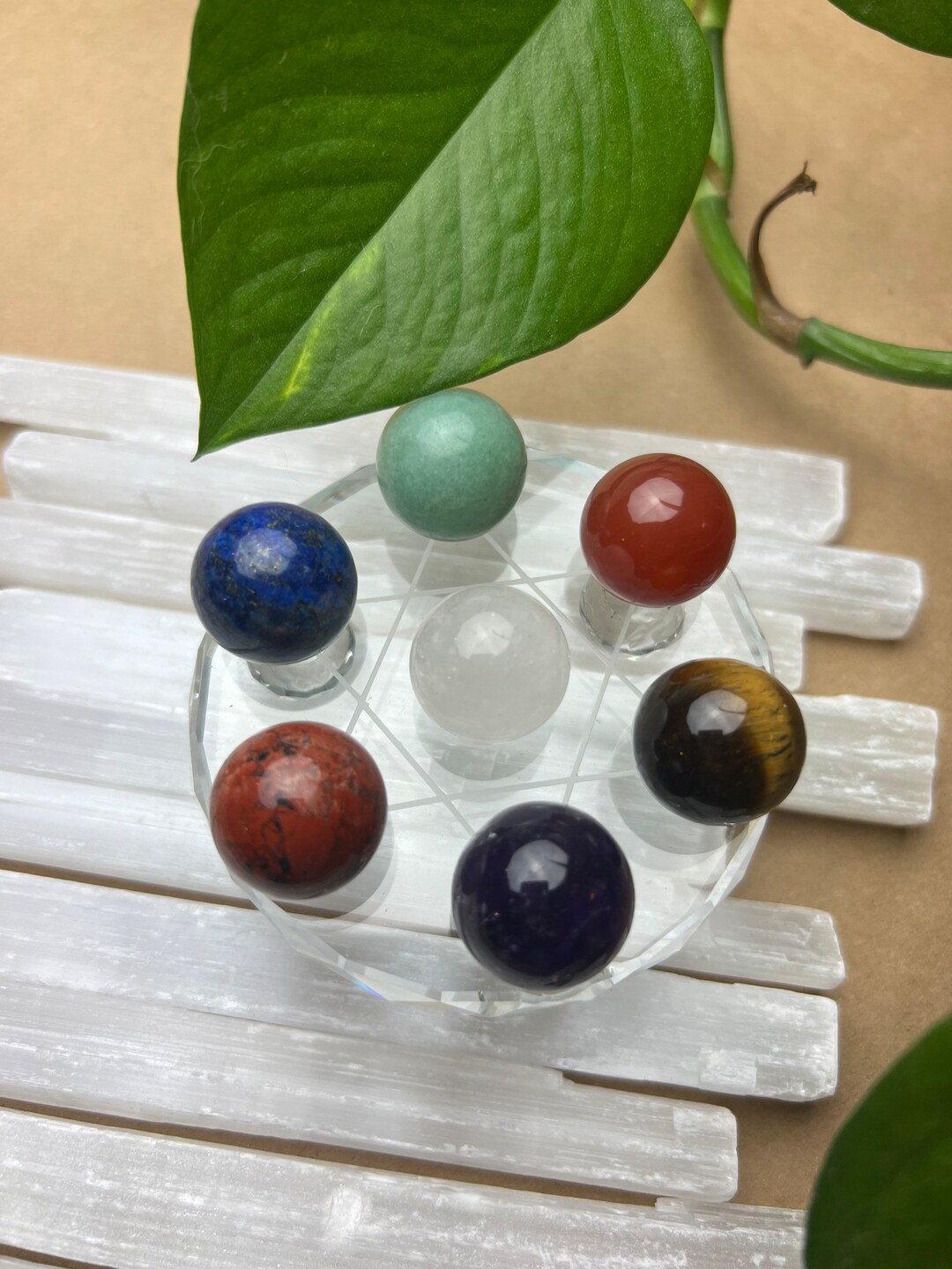Chakra Spheres and Glass Crystal Grid Stand - Etsy