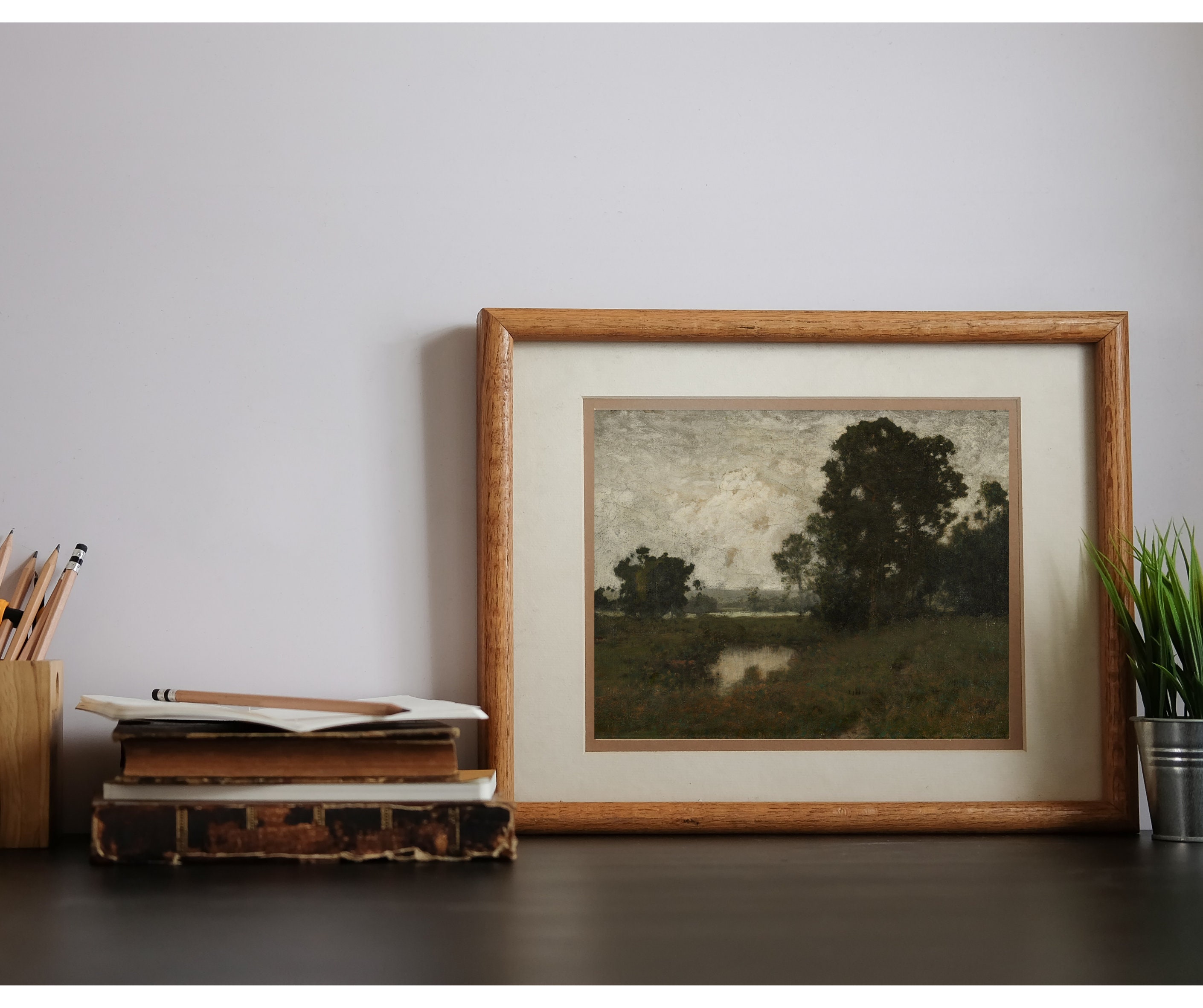 Deep Meadow | Vintage Moody Landscape Print | Dark Green Nature Oil ...